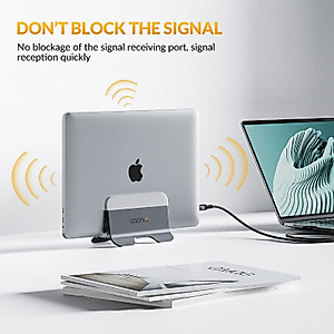 Vertical Laptop Stand Holder, iDsonix Auto Locking Holder Storage Dock, Space Saving for Desk Organizer, Fits All MacBook, iPad, Surface, Dell, Gaming Laptops (Gray)