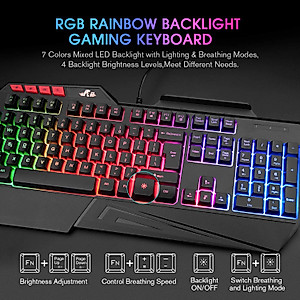 Rii RGB LED Wired Gaming Keyboard,Standard Keyboard for PC,Laptop,Office,Gaming and Wrok Home