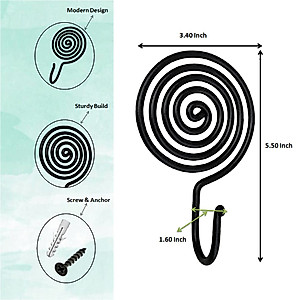 Living Ideas Hand Forged Metal Spiral Wall Hook Wrought Iron Handmade Wall Mounted Coat Hook Blacksmith Metal Wall Kitchen Towel Hooks Rack Black Antique Finish Wall Hooks