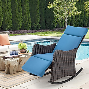 GYUTEI Outdoor Recliner Chairs Set of 2, Rocking Chair with Soft Removable Cushion, Lounge Chair with Footrest, Navy Blue