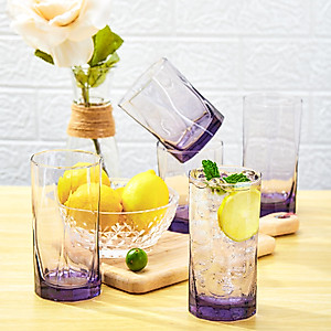 CREATIVELAND Geometric Shapes Glass Drinking Glasses Set of 6, 13.5 OZ Solid Purple Color Glass Tumbler Glassware for Water, Juice, Different Options for Home, Restaurant, Hotel, Bar