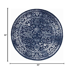 SAFAVIEH Adirondack Collection Area Rug - 8' Round, Navy & Ivory, Oriental Distressed Design, Non-Shedding & Easy Care, Ideal for High Traffic Areas in Living Room, Bedroom (ADR109N)