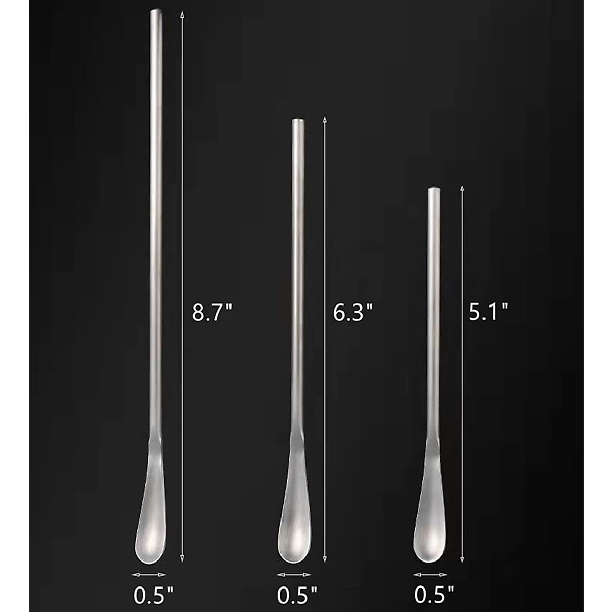 Lomoker Stainless Steel Coffee Stir Spoons, Iced Tea Spoon, Cocktail Stirring Sticks, Round Handle Stirrers, 3 Different Sizes (5'', 6.3'', 8.7''), Set of 6, Silver