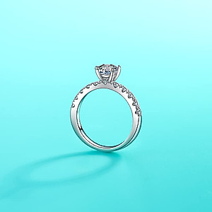 1.0CT Moissanite Rings for Women, D Color VVS1 Clarity Brilliant Round Cut Solitaire Lab Created Diamond Ring Rhodium Plated S925 Sterling Silver 4 Prong Moissanite Engagement Ring, Stone, Moissanite