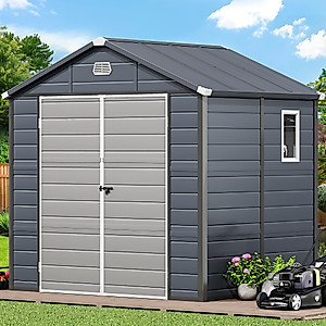 YITAHOME 8x6.2FT Outdoor Resin Storage Shed w/o Floor, All-Weather Plastic Shed with Lockable Doors, Window & Vents, Plastic Tool Shed for Backyard, Patio, Poolside, Lawn, Dark Gray