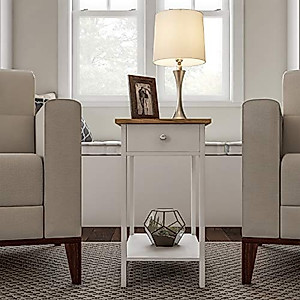 Lavish Home 2-Toned Slim Narrow End Table with Drawer and Storage Shelf Nightstand for Bedroom, Living Room or Entryway, White and Oak