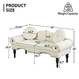 GNIXUU 54” Modern Small Loveseat Sofa, Mid Century Love Seat Couch Settee Velvet Tufted 2 Seater Couches Bedside Entryway Bench with 2 Pillows Nailhead Trim for Bedroom, Living Room(Beige)