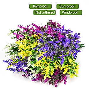 Shiny Flower Artificial Lavender Flowers Bouquet, 8 Bundles Outdoor Fake Shrubs UV Resistant Lifelike Greenery Bushes for Home Kitchen Garden Wedding Outdoor Indoor Porch Box Decorations (Mix)