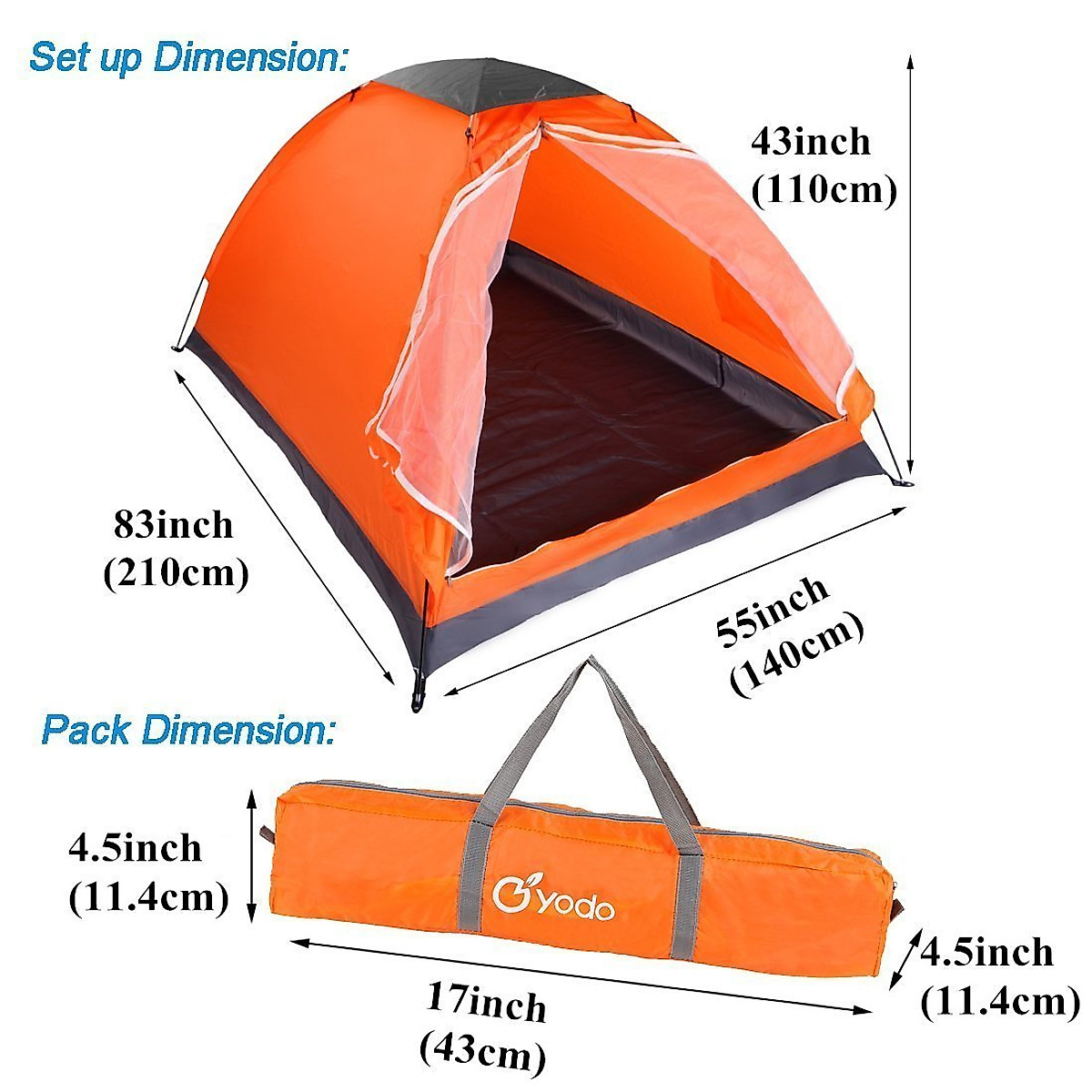 Yodo Upgraded Lightweight 2 Person Camping Backpacking Tent with Carry Bag, Orange