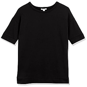Daily Ritual Women's Terry Cotton and Modal Slouchy Short-Sleeve Sweatshirt, Black, Medium