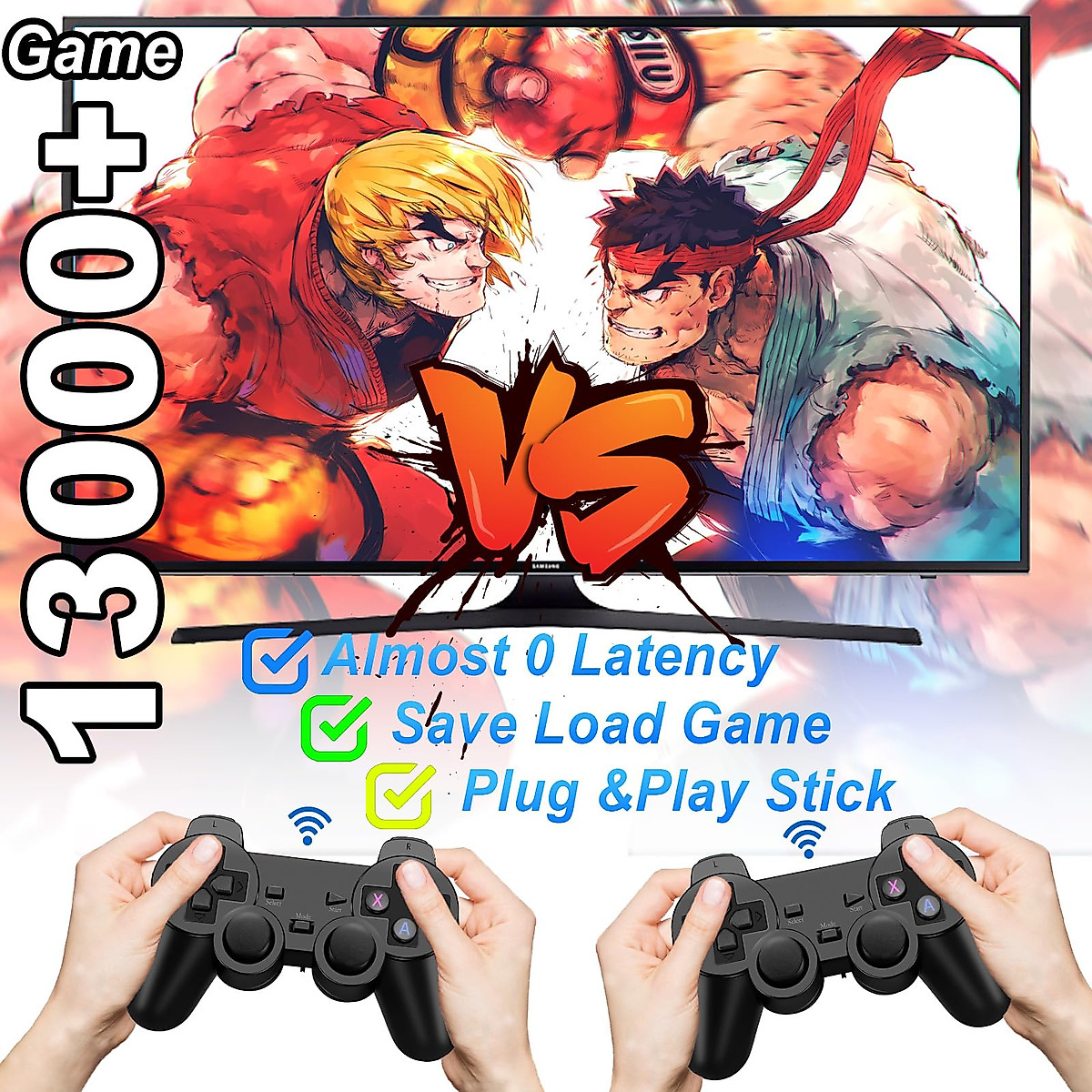 Wireless Retro Game Console, Retro Game Stick, Nostalgia Stick Game, Plug and Play Game Console Emulator Game Stick 4k 13000+ Games, 9 Classic Emulator, Consoles with Dual 2.4G Wireless Console