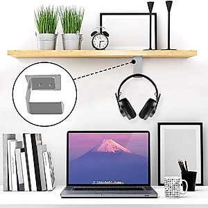 Geekria Under-Desk Headphone Stand Mount Holder/Headsets Hanger/Gaming Headset Headphone Hook/Universal Stand for All Headphones Size (2 Pcs/C/Silver)