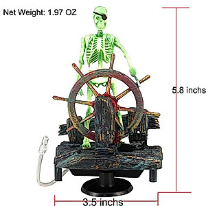 Bestgle Aquarium Decor Ornament Air-Driven Active Skeleton Pirate Captain for Fish Tank Decoration