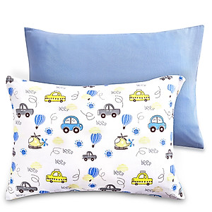 TILLYOU Organic Cotton Toddler Pillowcases - 2 Pack Super Soft Baby Kids Travel Pillow Cases Envelope Closure for Boys Girls, 13x18 Inches, Sunflower & Vintage Green