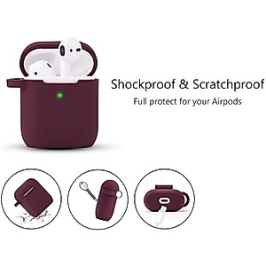 Filoto Case for Airpods, Airpod Case Cover for Apple Airpods 2&1 Charging Case, Cute Silicone Protective Accessories/Keychain/Pompom for Girls and Women, Burgundy
