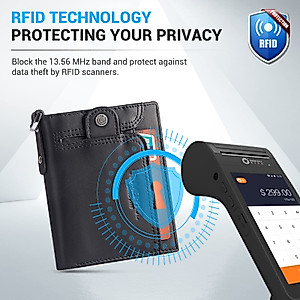 HUMERPAUL Chain Wallet for Men, Genuine Leather Bifold Wallets Rfid Blocking Men Purse with Zipper Coin Pocket (Black)