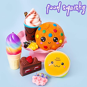 SYYISA Jumbo Squishies Slow Rising [7-Pack]: Cake, Ice Cream, Bread, Chocolate Cookie, Chocolate Frappuccino, and Waffles Kawaii Soft Food Squishy Toys - Squishys are Great Sensory Toys for Kids!