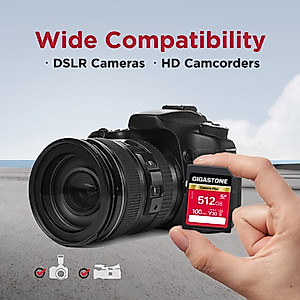 Gigastone 512GB SD Card, Camera Plus, V30 SDXC Memory Card High Speed UHD Video Compatible with Canon Nikon Sony Pentax Kodak Olympus Panasonic Digital Camera, with 1 Mini case