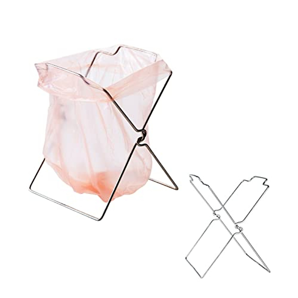 Jonvin 2 PCS Desktop Trash Bag Holder,Metal Mini Countertop Trash Can, Foldable Stainless Steel Garbage Bag Shelf,Dishcloth Towel Rack