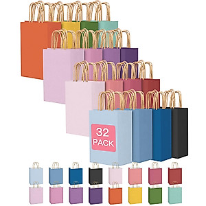 MOORAY 32 Pack Gift Bags with Handles, 7"x3.15"x 8.66" Paper Bags Kraft Bags 16 Different Senior Color Bags Multiple Uses for Wedding, Birthday, Party Supplies and Gifts（Multi01）