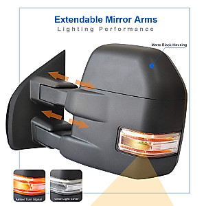 JZSUPER Towing Mirrors fit for Ford F150 Pickup Truck 2015 2016 2017 2018 2019 2020, Power Heated with Turn Signal Temperature Sensor- 8 Pin Plug