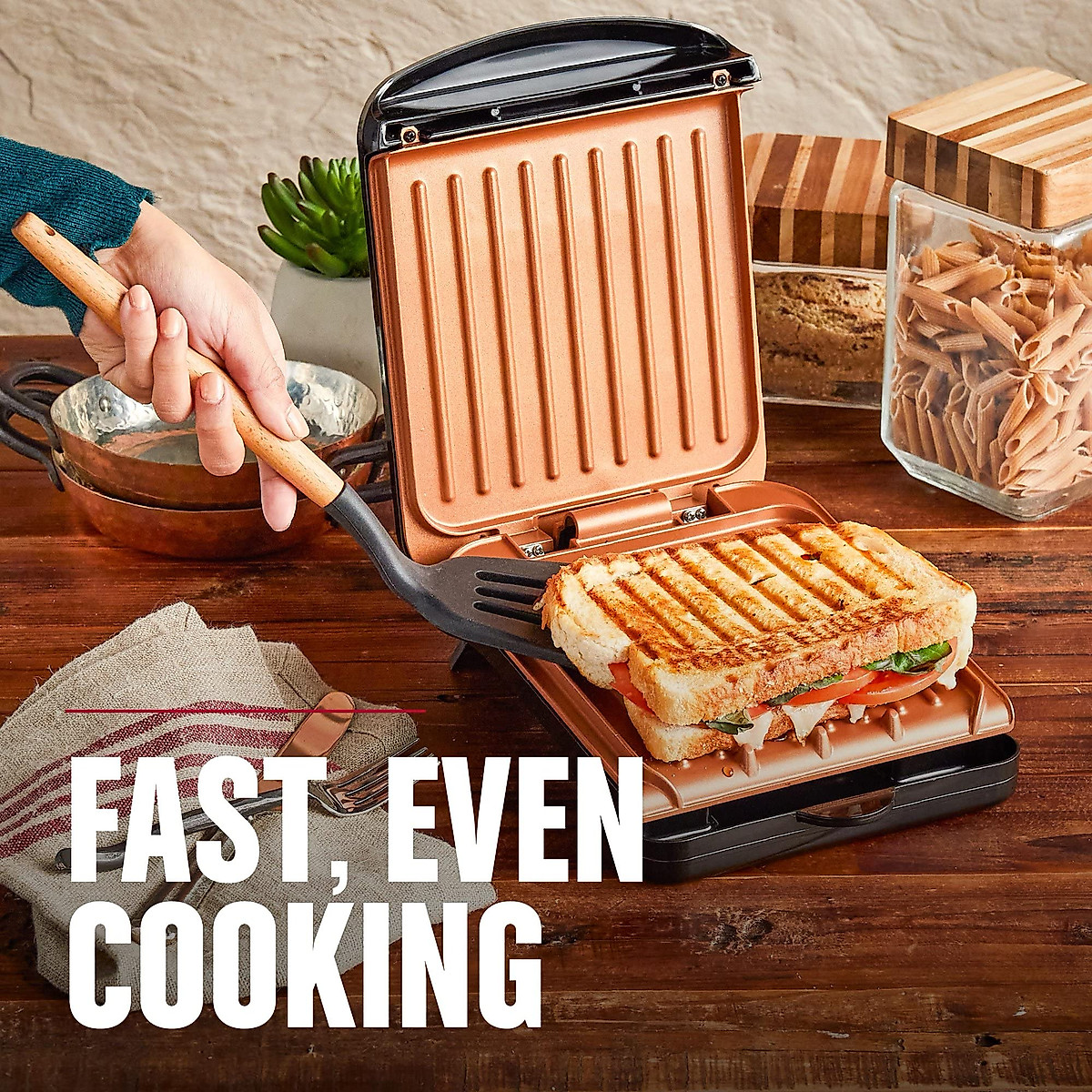 GEORGE FOREMAN GRS040BC 2-Serving Classic Plate Electric Indoor Grill and Panini Press - Black with Copper Plates