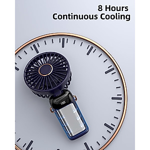 Koonie Portable Handheld Fan, Battery Operated Fan with Base, 8 Hours, Digital Display, 5 Speeds, 90° Ajustable, Rechargeable Mini Fan for Outdoor Indoor