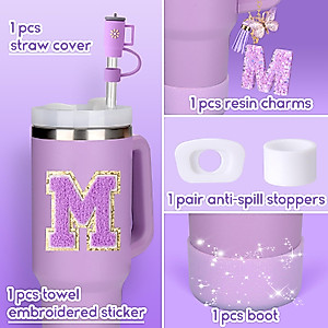 Mity rain 6PCS Cup Accessories Set for Stanley Cup 30oz 40oz tumbler with handle, Including Silicone Straw Topper Cover Cap and Boot, Spill Proof Stopper, Handle Charm, Initials Sticker (Letter M)