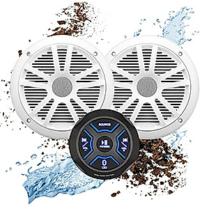 BOSS Audio Systems MG150W.6 Marine Boat Stereo Sound System Speaker Package - Built-in 2 Cannel Amplifier Head Unit, IPX6 Weatherproof, Bluetooth, No CD Player, USB, 6.5 Inch Full Range Speakers