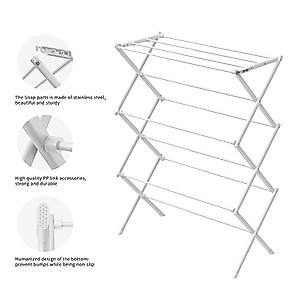 Rbitroise Clothes Drying Rack, Drying Rack Clothing,3-Tier Laundry Drying Rack for Clothes, Expandable Metal Clothing Dryer Rack, Folding Clothes Rack,Collapsible Towel Rack, Air Drying Rack-White