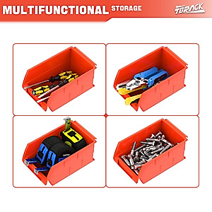 TORACK Wall-Mounted Storage Bins - 8 Plastic Bins & 2 Metal Tracks for Tools Organization in Garage, Craft Room, and Shop(Orange)