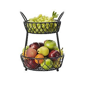 Gourmet Basics by Mikasa Loop and Lattice 2 Tier Divided Round Basket, Black