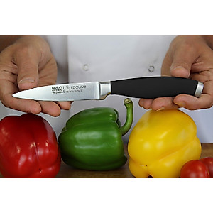 Taylors Eye Witness Syracuse Vegetable Paring Kitchen Knife - Professional 8cm/3.5” Cutting Edge, Multi Use. Ultra Fine Blade, Precision Ground Razor Sharp. Soft Textured Grip Matte Black Handle.