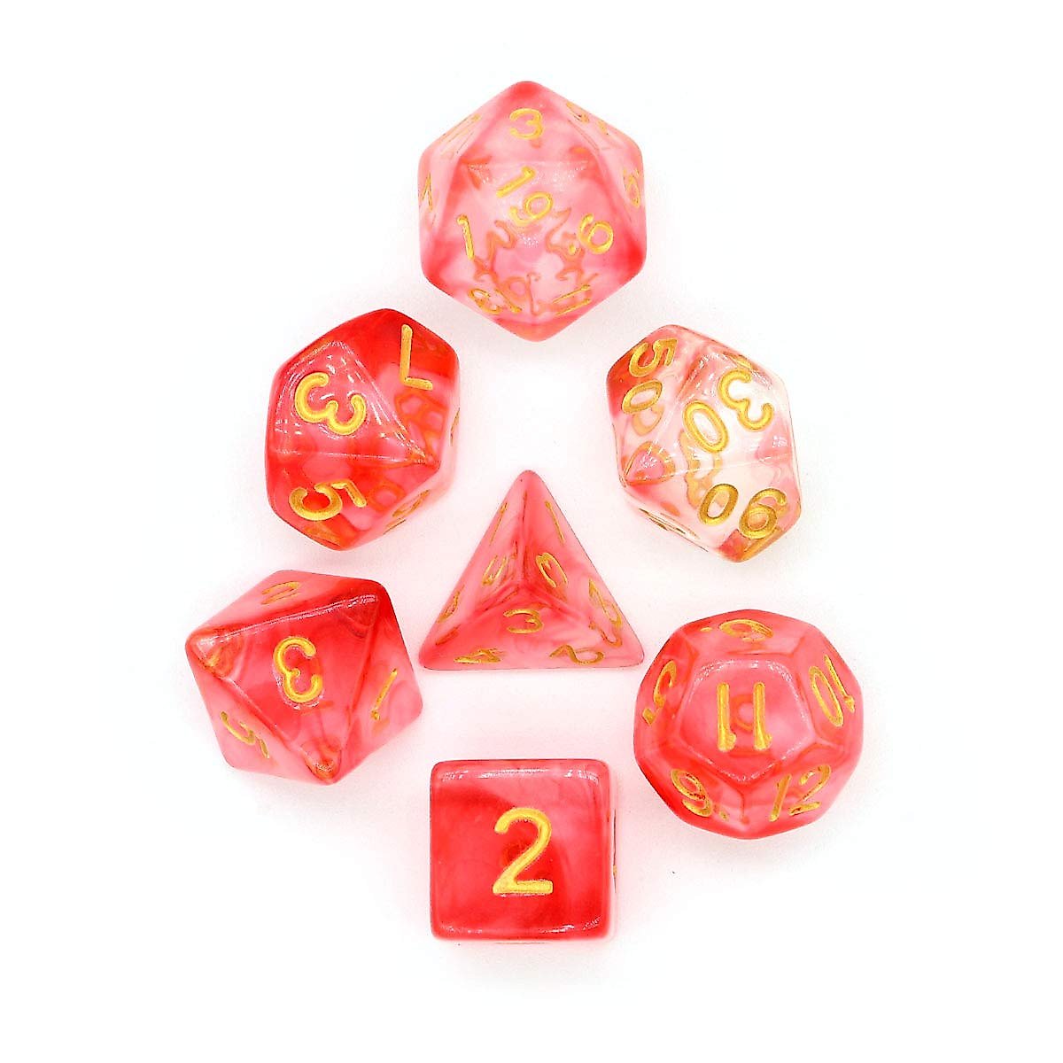 Haxtec 7PCS DND Dice Set Polyhedral D&D Dice of D20 D12 D10 D8 D6 D4 for Dungeons and Dragons TTRPG Games (Red Cloud)