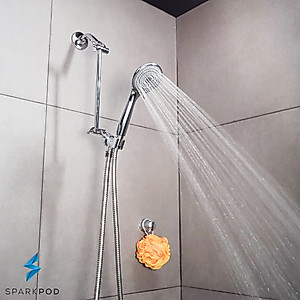SparkPod High Pressure 3-Function Handheld Shower Head with 5 ft. Hose and Bracket - 3.75" Wide Angle Rain, Massage & Full Body Spray Modes - 1-Min Installation (Luxury Polished Chrome)