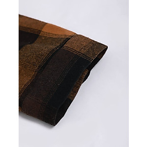 GORGLITTER Men's Plaid Button Down Shirt Long Sleeve Casual Shirt Jackets Black and Brown Medium