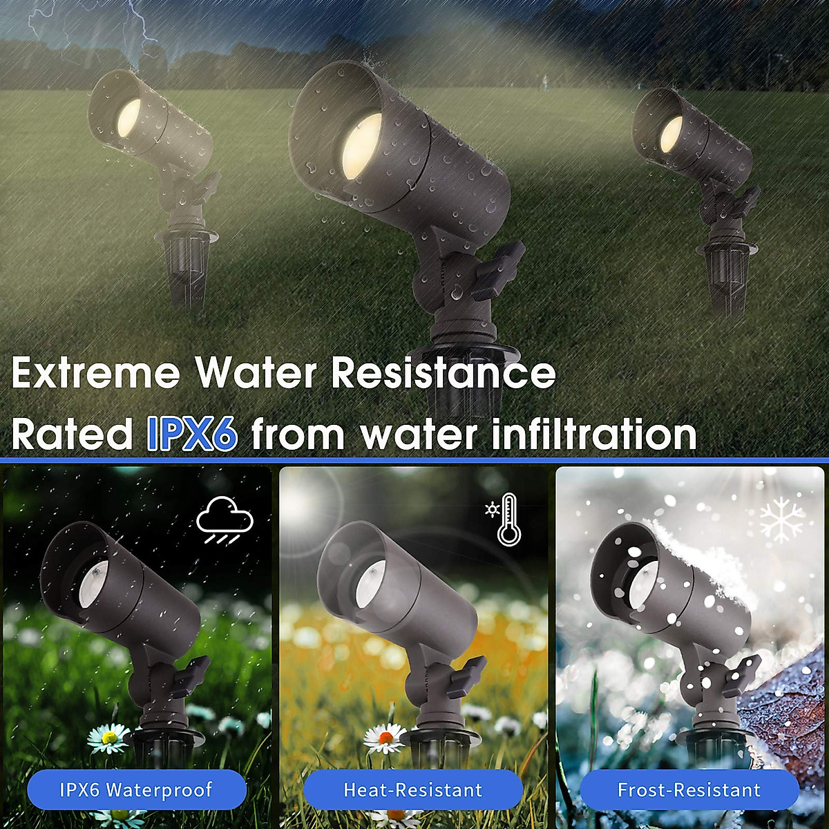 E ENERGETIC LIGHTING LED Landscape Lights with Connectors, 12V Low Voltage, Warm White 3000k, 4W, 175LM, Outdoor Waterproof Garden Pathway Lights Wall Tree Flag Spotlights with Spike Stand, 2 Pack