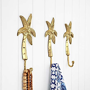 Coastiva Brass Palm Tree Decorative Wall Hook, Coastal Home Decor for Towel Holder in Bathroom, Wall Mounted Nautical Style Hooks for Hanging Coat, Robe, Bag, Towels, Hat, Purse and Key