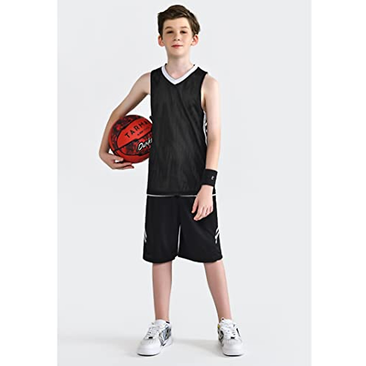 Youth Boys Reversible Mesh Performance Athletic Basketball Jerseys Blank Team Uniforms for Sports Scrimmage (10 Pack, Black/White, Youth L)