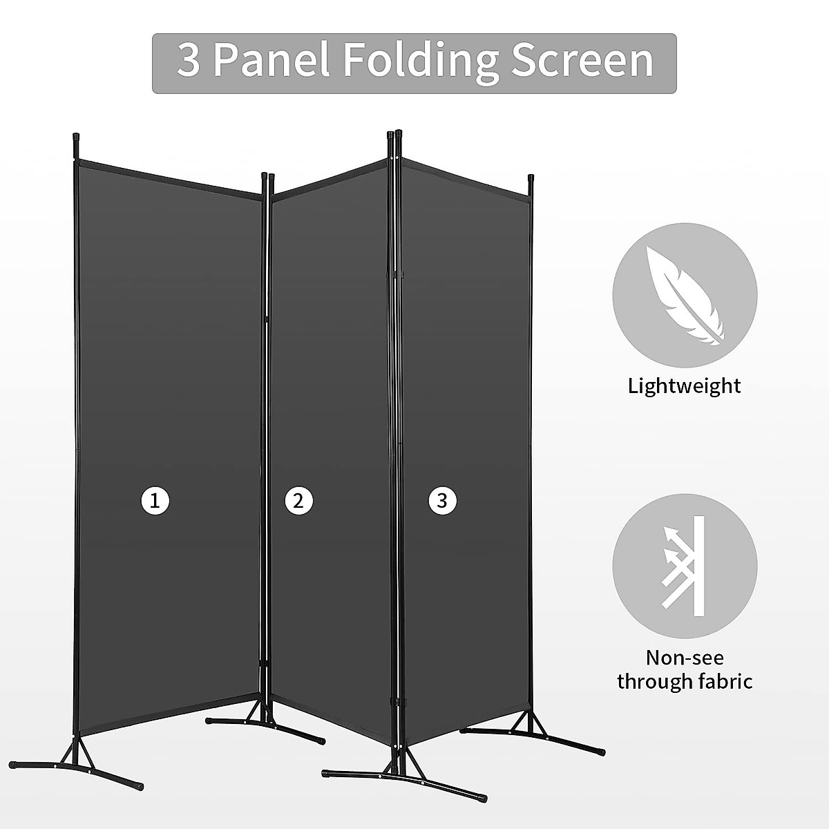 Room Divider 3 Panel Folding Privacy Screen 5.9FT Partition Room Separators with Metal Frame Portable Freestanding Room Dividers Indoor Wall Dividers for Studio Office, Dining Room, Grey
