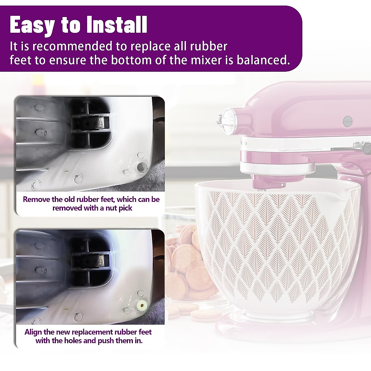 Mixer Rubber Feet Compatible with KitchenAid Stand Mixers Feet, Mixer Feet Pads, Mixer Rubber Feet Replacement Parts 4161530, 9709707, for KSM90, K45SS, KSM75 (5 Pack)