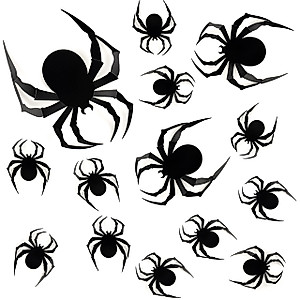 Coogam 60 PCS Halloween 3D Spiders Decoration, Scary Realistic Black Spider Sticker DIY Windows Wall Decal for Home Decor Bathroom Indoor Hallowmas Party Supplies