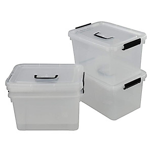 Nicesh 10 L Plastic Plastic Storage Box, Clear Latch Box with Handle, Set of 4