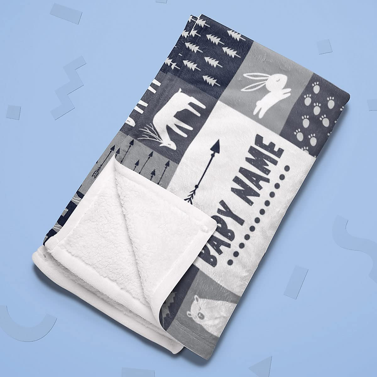 Ruby Star Personalized Baby Blanket for Boy, Cozy Plush Fleece Blanket, Custom Baby Name, Includes Baby Onesie and BIB, Bankets for Kid (Woodland), Full