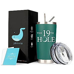 JENVIO Gifts for Golfers | The 19th Hole | Stainless Steel Travel Tumbler with 2 Lids 2 Straws Gift Box and Card | Unique Cool Funny Valentines Golf Stocking Stuffers Husband Dad Stuff Cup