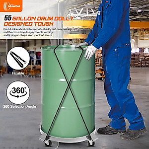 𝟓𝟓 𝐆𝐚𝐥𝐥𝐨𝐧 𝐃𝐫𝐮𝐦 𝐃𝐨𝐥𝐥𝐲, Heavy Duty Drum Dolly 1000 Pound, Barrel Dolly for 55 Gallon Drum with Swivel Casters Wheel Steel Frame Dolly Non Tipping Hand Truck Capacity Dollies