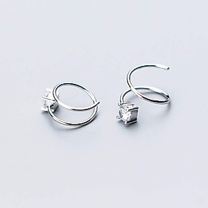 Cubic Zirconia Cuff Small Hoop Earrings Sterling Silver Dainty Crystal Cartilage Twist Crawler Wrap Huggie Earring Ear Piercing Hypoallergenic Sensitive Ears