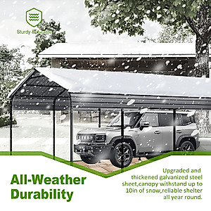 Vigo huseeo 12x20x8.7 FT Carport with Galvanized Steel Roof, Heavy Duty Metal Carport Canopy, Metal Carport Garage for Pickup, Boat, Car and Tractors, Grey