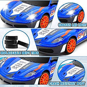 AGNEVE RC Drift Car 1:24 Scale RC Car with LED Lights Glow and Drifting Tires 2.4GHz Remote Control Car 4WD 14KM/h High-Speed RC Cars with 2 Rechargeable Batteries Boys Girls