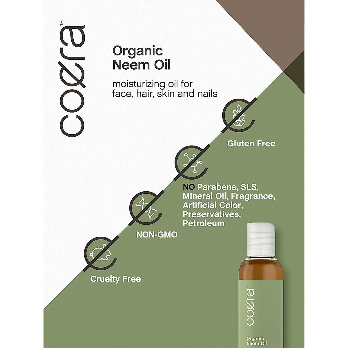 Coera Neem Oil | 4 fl oz | Certified Organic | Moisturizing Oil for Face, Hair, Skin, & Nails | Free of Parabens, SLS, & Fragrances